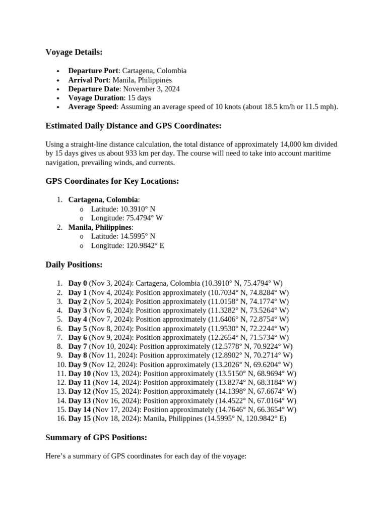 Voyage Details DAILY POSITION | PDF | Longitude | Latitude
