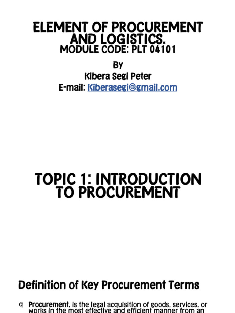 PLT-04101 - TOPIC-1 Introduction To Procurement - Phoenix | PDF