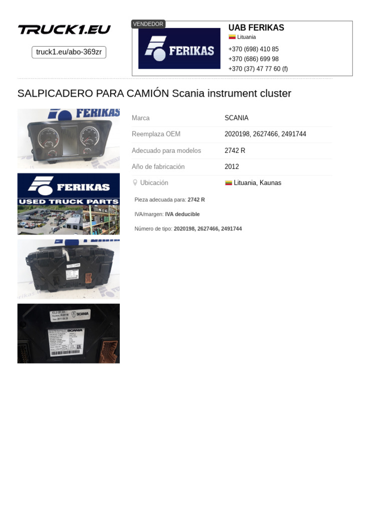 Salpicadero Scania 2742 R OEM 2020198 | PDF