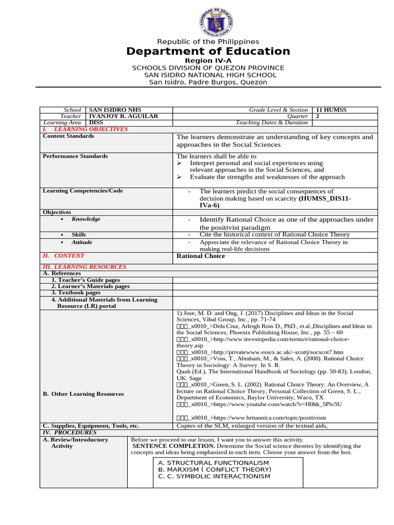 q2 w1 Diss g11 Humss | PDF | Social Sciences | Learning