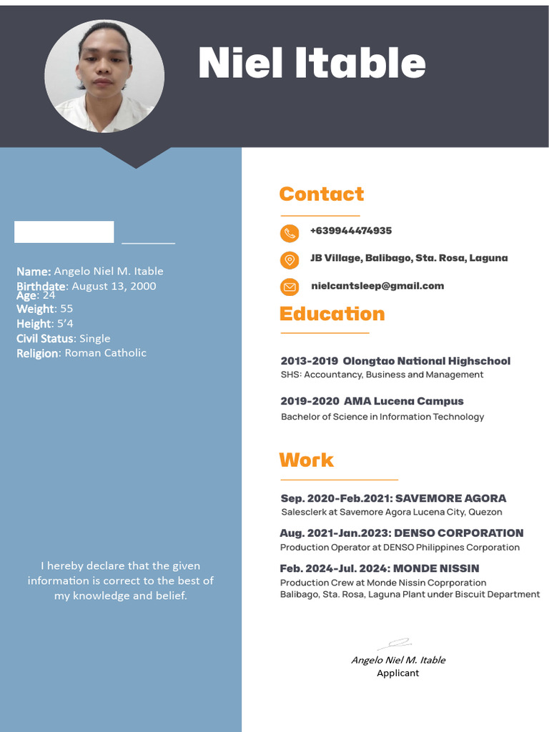 Niel Itable: About Me | PDF