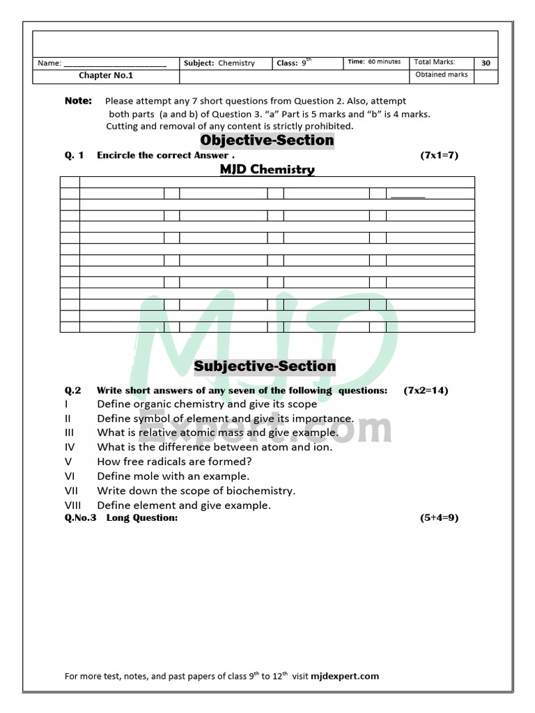 Ch1 9th Class Chemistry 30 Marks | PDF | Chemistry | Molecules