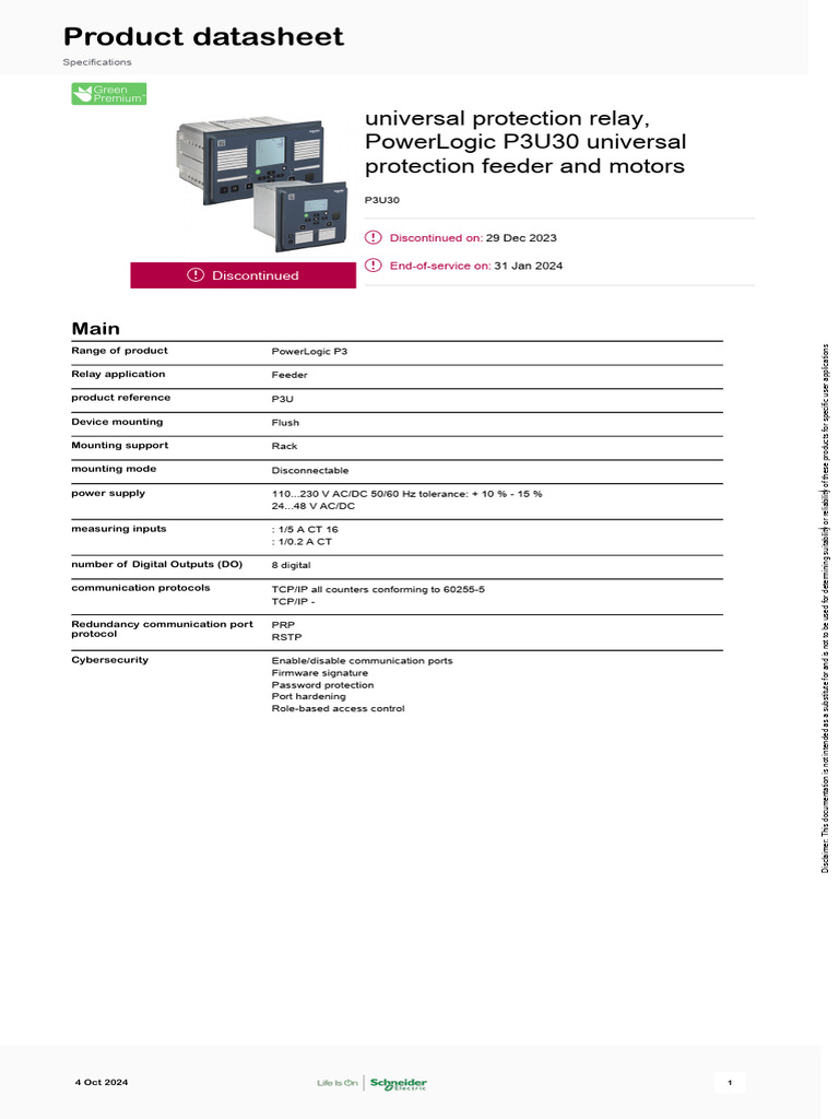 Schneider Electric Powerlogic P3 Protection Relays P3u30 Pdf