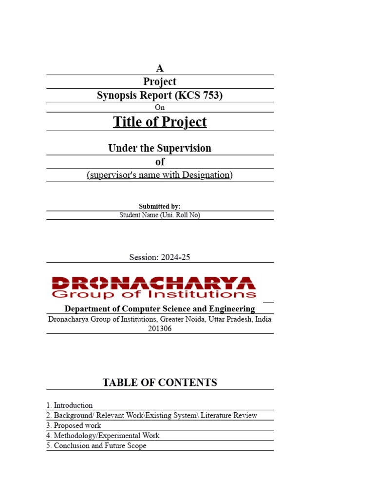 Project Synopsis Report Format | PDF | Artificial Neural Network ...