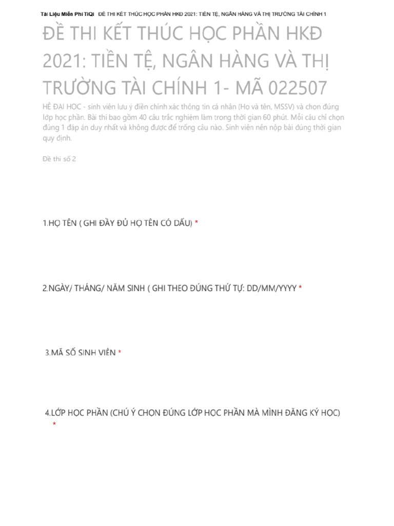 Đề thi KTHP Tiền Tệ 1 | PDF