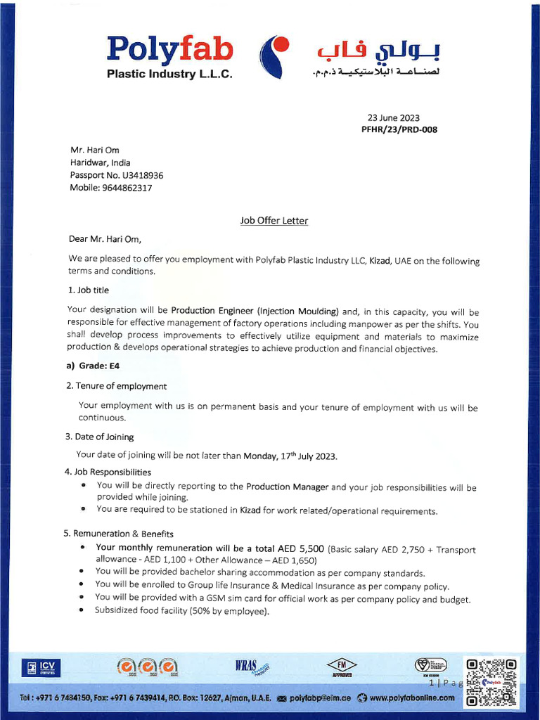 Offer Letter | PDF