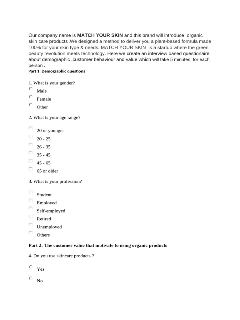 Capstone Project Questionnaires | PDF | Skin Care | Cosmetics