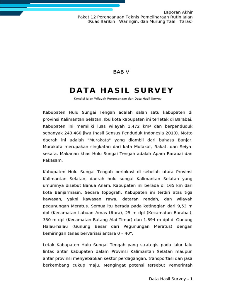 Bab 5 Data Hasil Survey | PDF