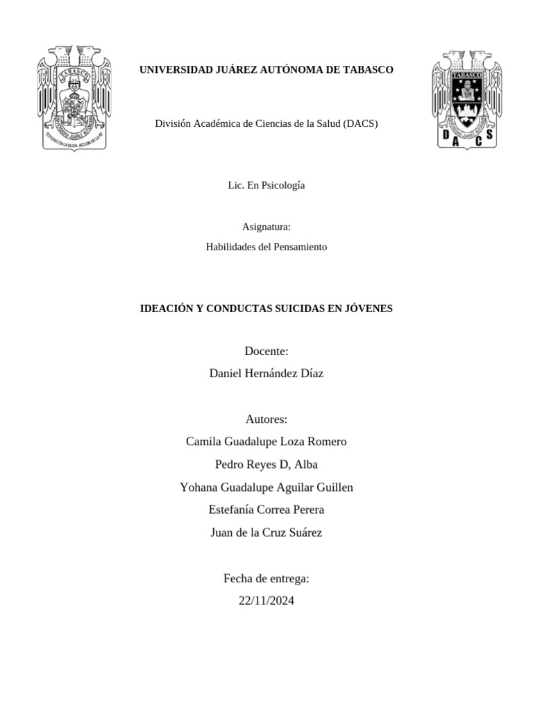 IDEACIÓN - Y - CONDUCTAS - SUICIDAS. PDF - EN - JÓVENES - ENSAYO - (HBP) | PDF | Suicidio ...