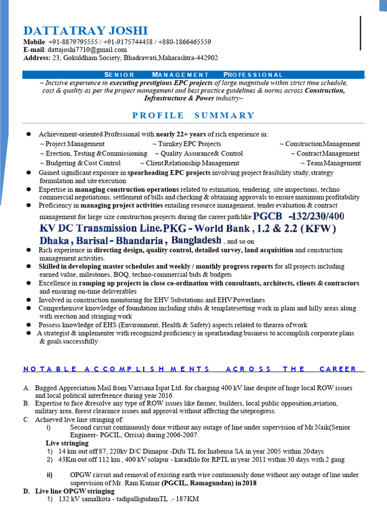 Updated CV - Dattatray Joshi 19 TH July 2023 | PDF | Surveying | Concrete