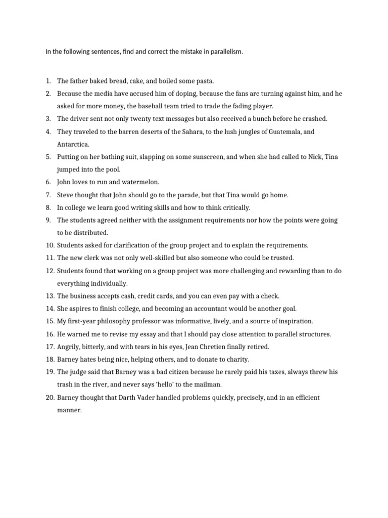 Parallelism Correction Exercises | PDF