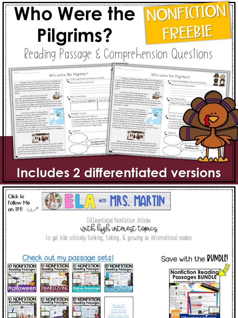 Thanksgiving Reading for Grades 3-6 | PDF | Plymouth Colony | Reading ...