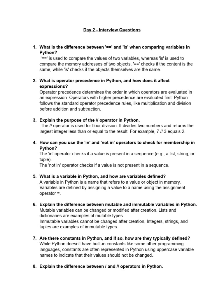 Day2 Interview Questions | PDF | Variable (Computer Science) | Python (Programming Language)