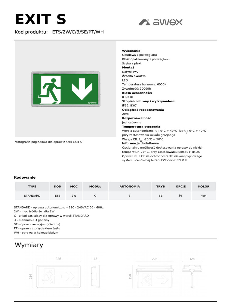 Emergency EXIT Unit ETS - 2W - C - 3 - SE - PT - WH | PDF