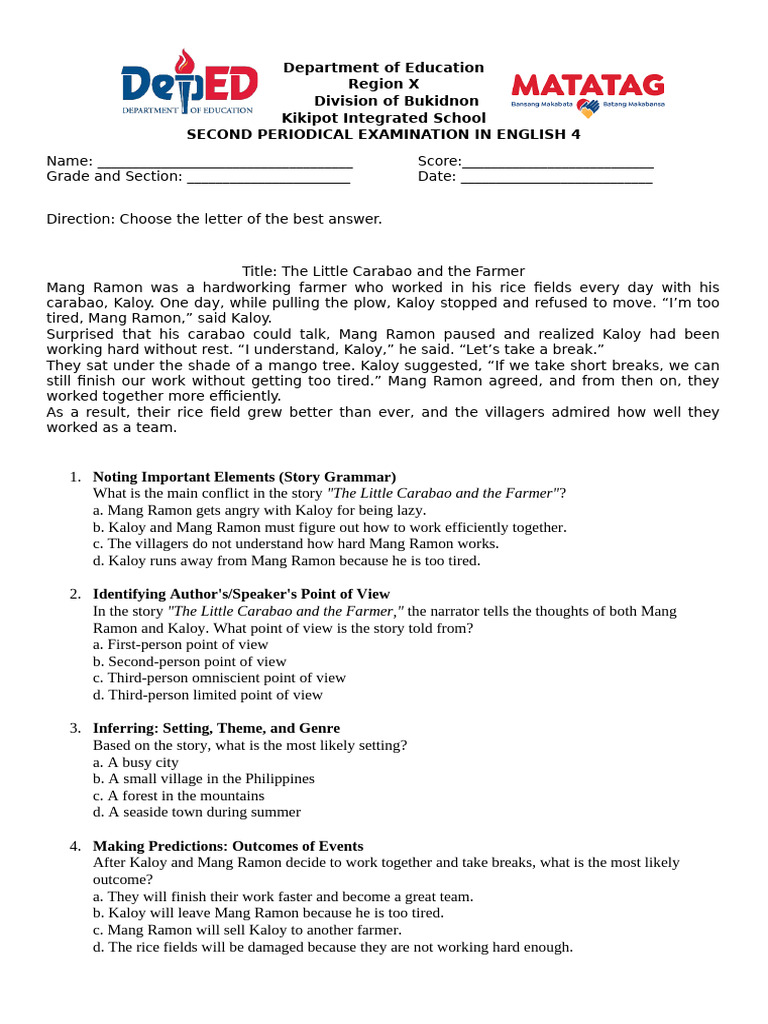 PT - G4 Matatag English 4 - Q2 | PDF | Gesture | Trees