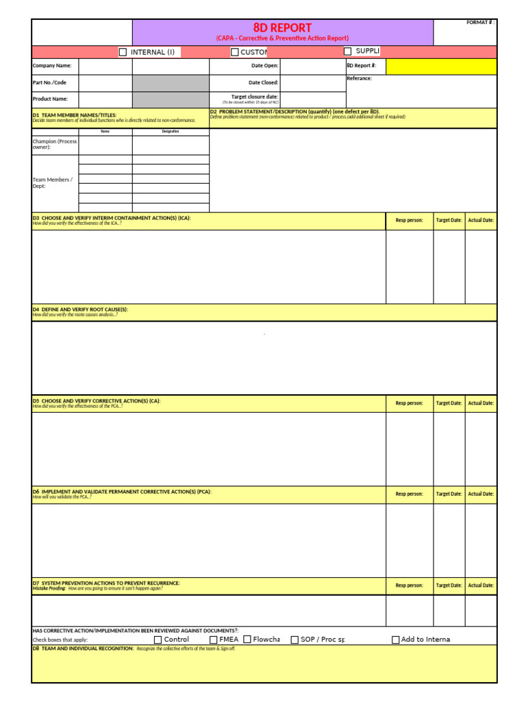 8D Report (CAPA) Form | PDF | Risk | Principal Component Analysis