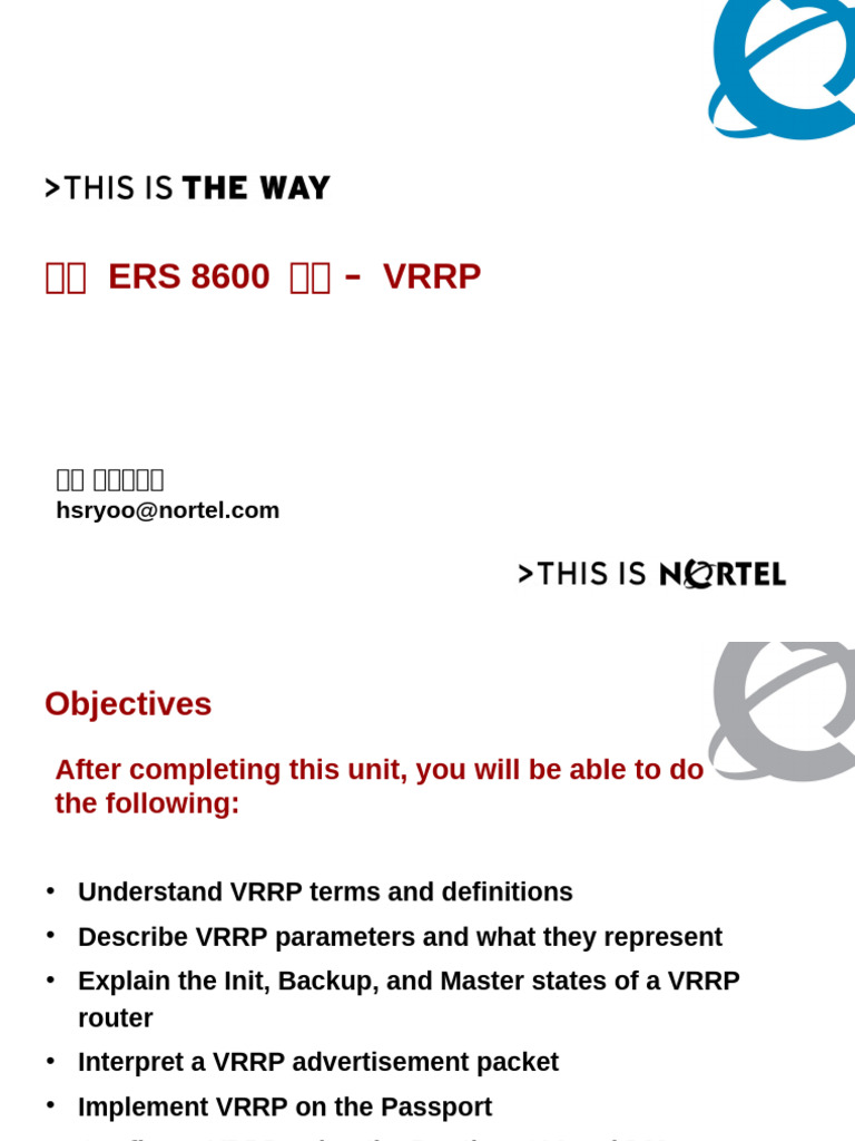 VRRP Configuration Guide for Nortel ERS 8600 | PDF | Router (Computing) | Internet Protocols