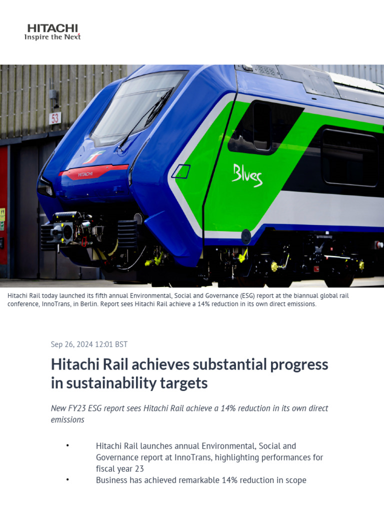 Hitachi Rail Achieves Substantial Progress in Sustainability Targets ...