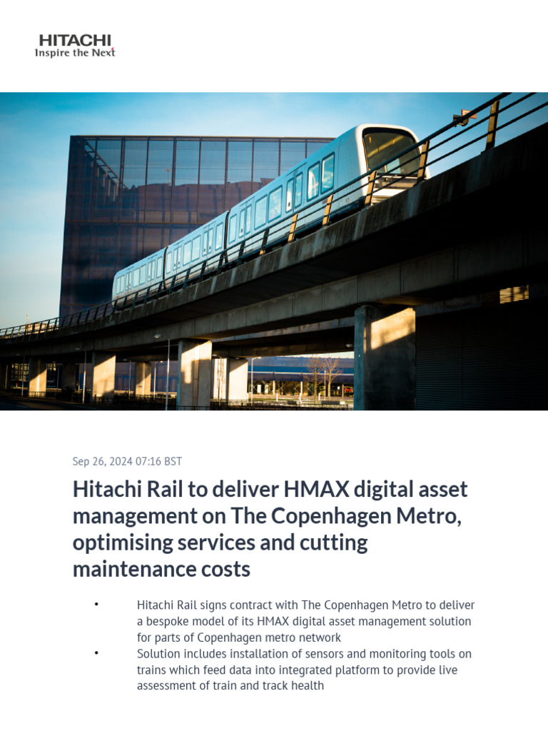 Hitachi Rail To Deliver HMAX Digital Asset Management On The Copenhagen Metro, Optimising ...