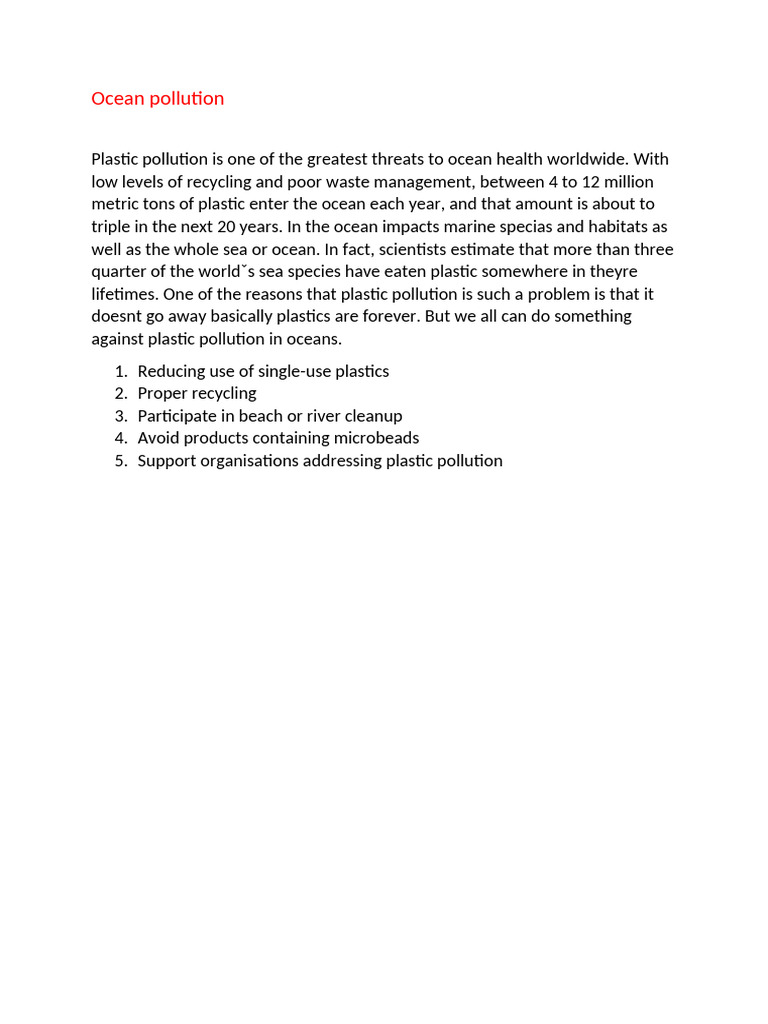 Combatting Ocean Plastic Pollution | PDF