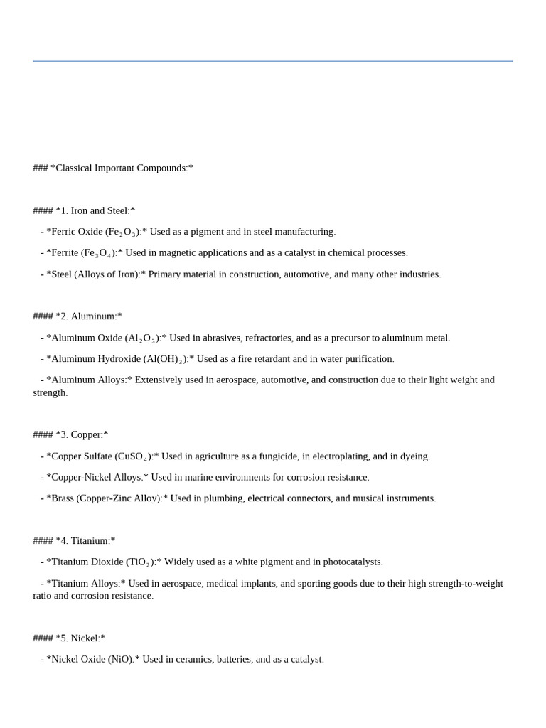 Classical Important Compounds | PDF | Aluminium | Titanium