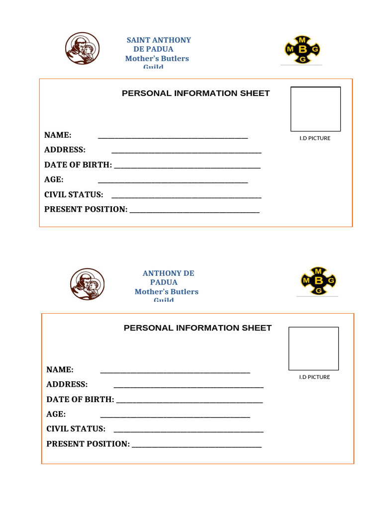 Personal Info Sheet Template | PDF
