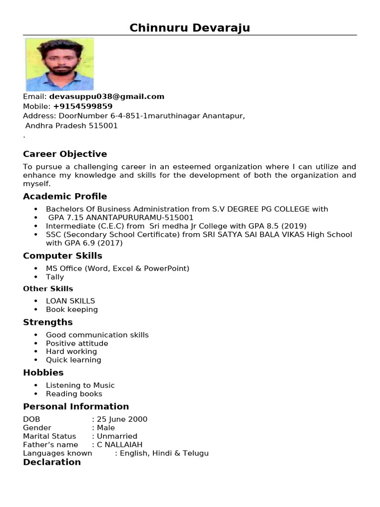 B.Com Fresher Resume Sample | PDF