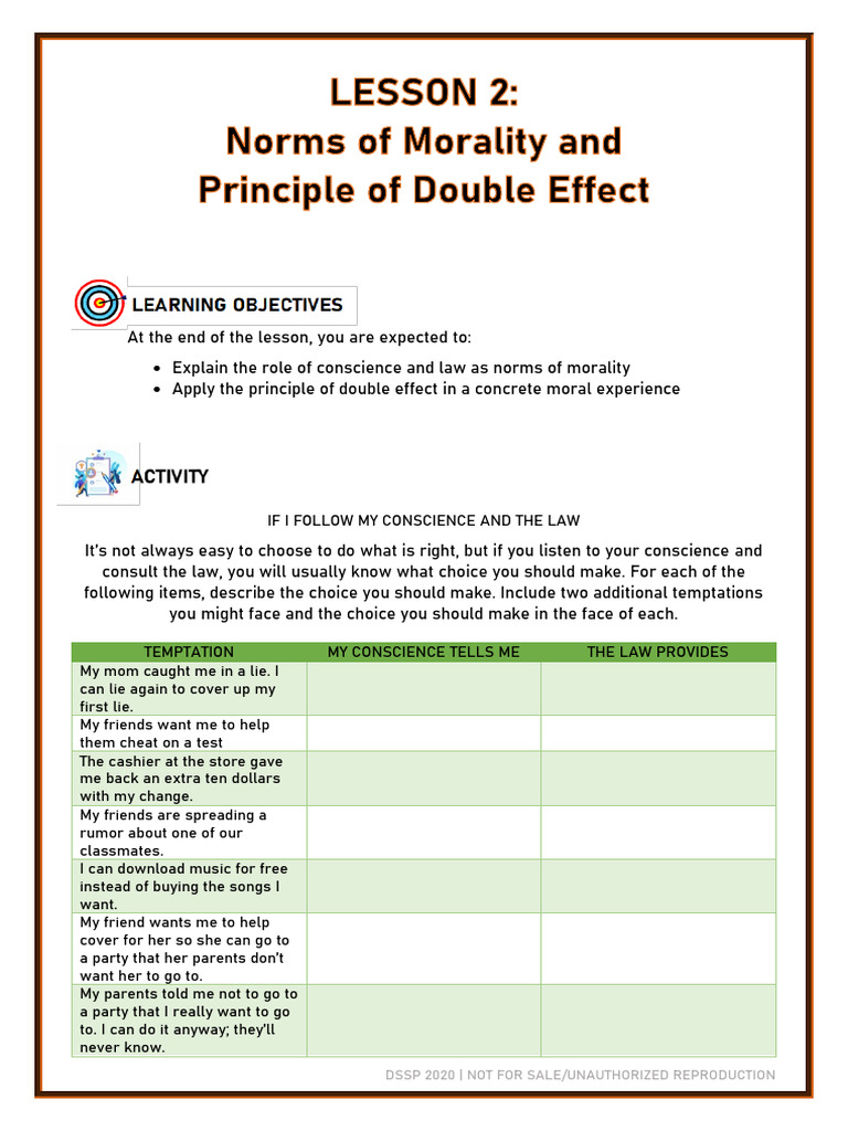 Lesson 2 Norms of Morality, Principle of Double Effect and ...