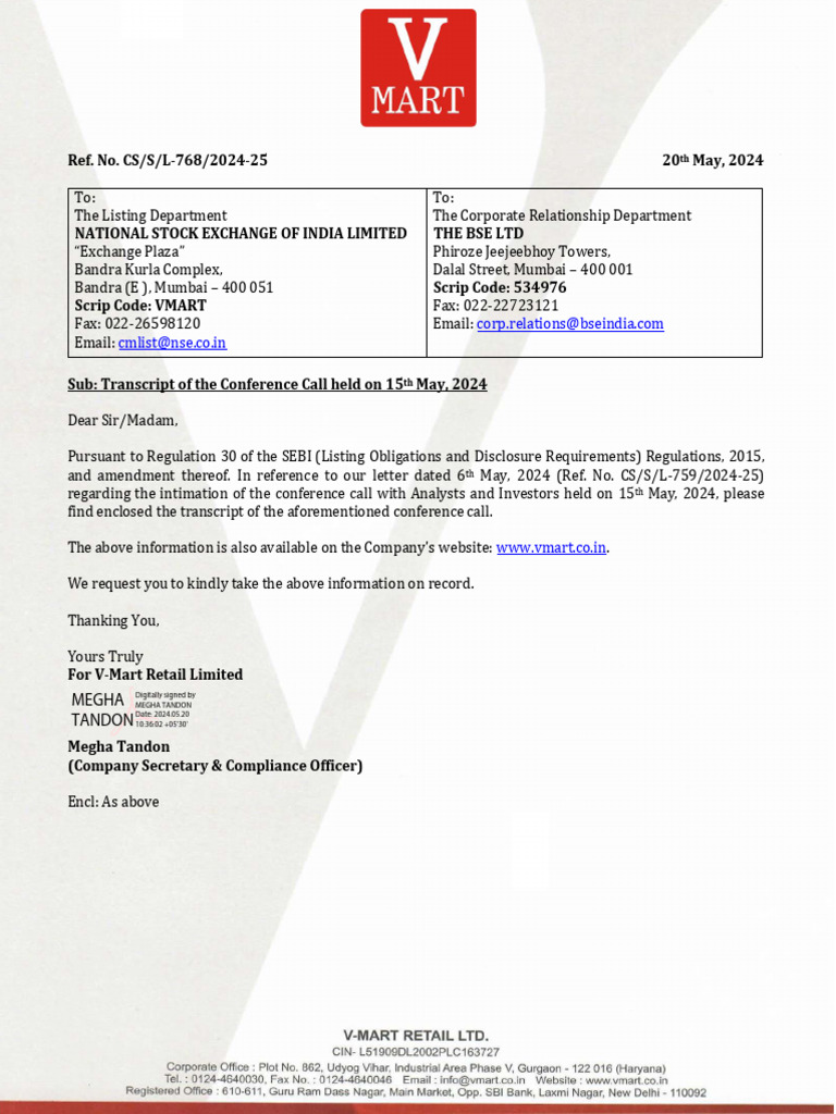 Mar 2024 Concall Transcript | PDF | Gross Margin | Inventory