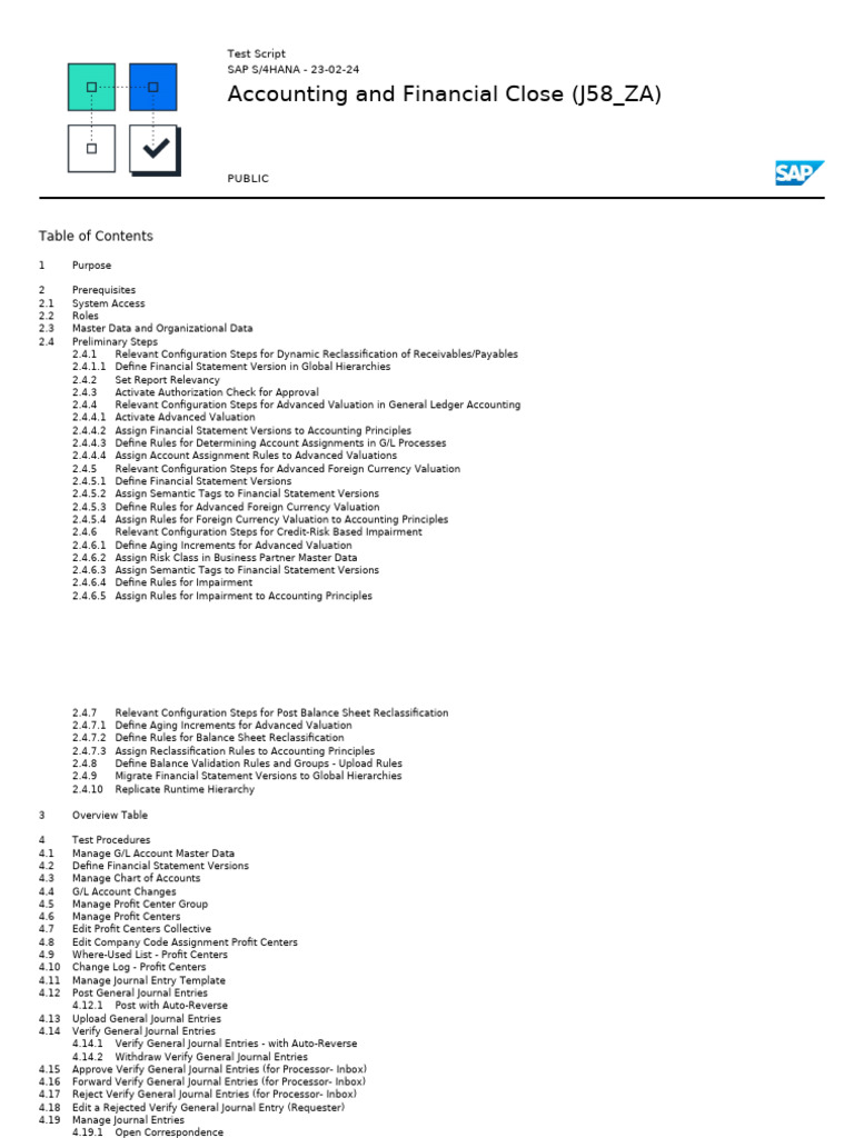 Accounting Test Script for SAP S/4HANA | PDF | Valuation (Finance ...