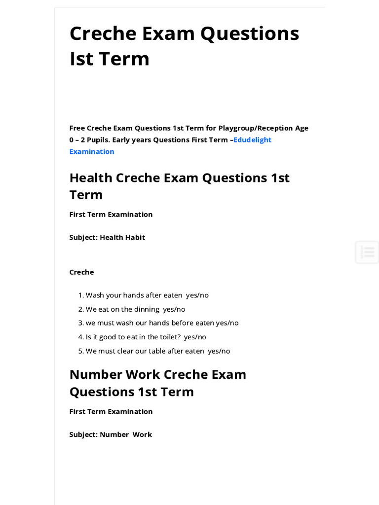 First Term Creche Exam Questions | PDF
