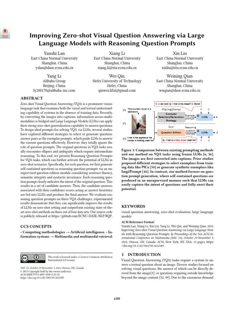 Improving Zero Shot Visual Question Answering Via Large Language Models With Reasoning Question ...