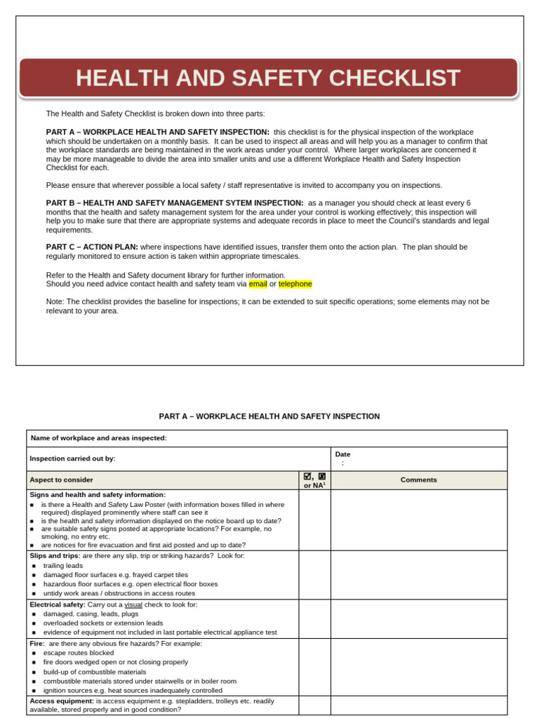 Health and Safety Inspection Checklist For Managers CHECKLISTHealth and ...