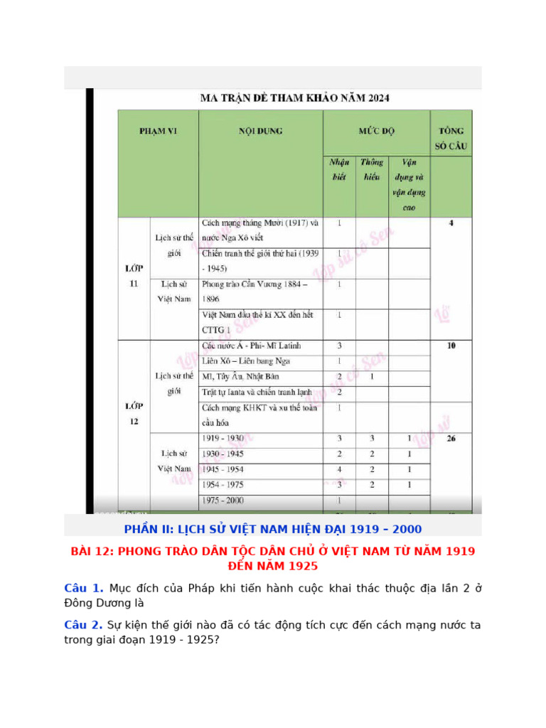 Bai Tap Dien Lich Su | PDF