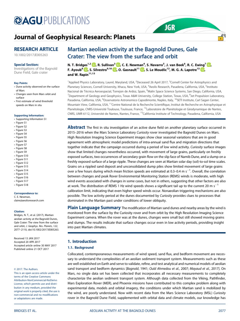 JGR Planets - 2017 - Bridges - Martian Aeolian Activity at The Bagnold ...