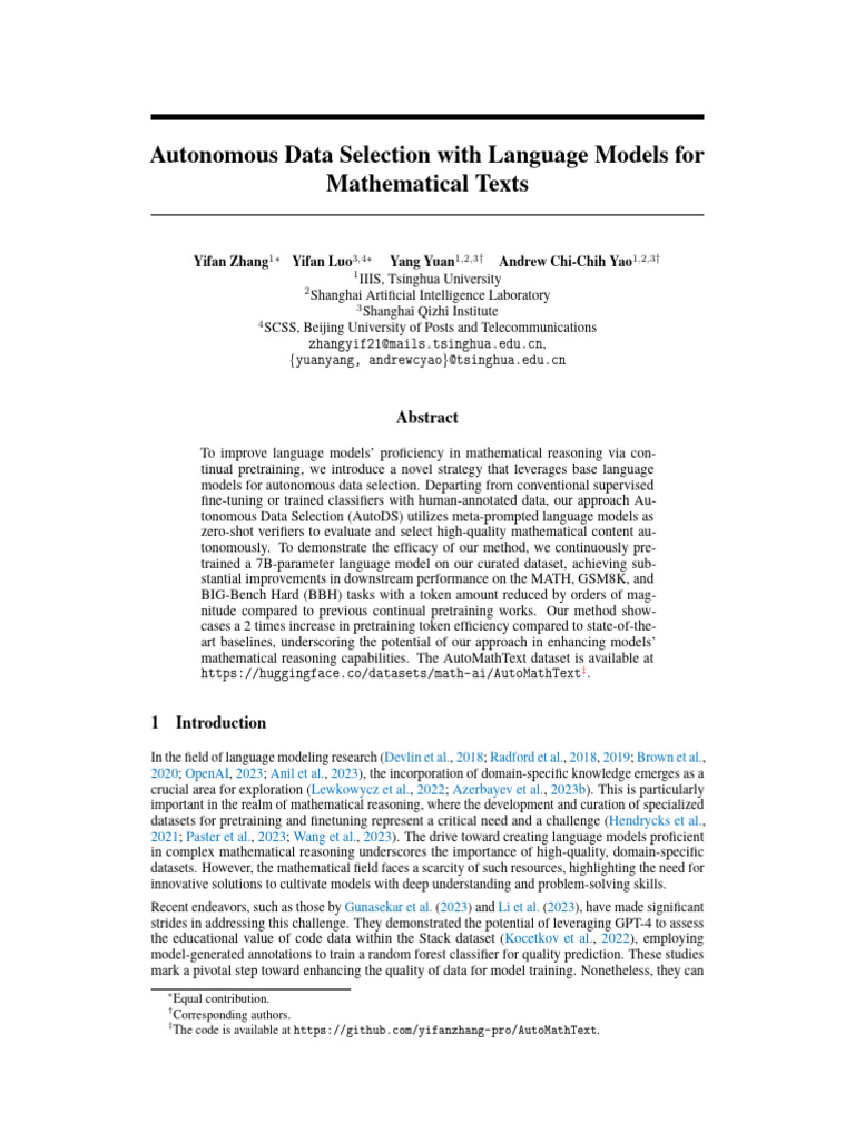 Autonomous Data Selection With Language Models For Mathematical Texts | PDF | Artificial ...