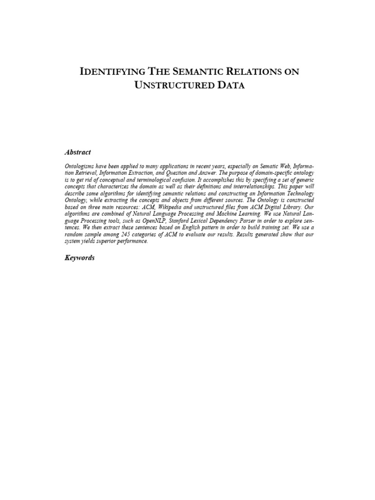 Identifying The Semantic Relations On Unstructured Data | PDF | Semantics | Concept