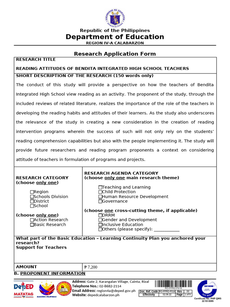 Research Application Form | PDF | Human Communication | Behavior ...