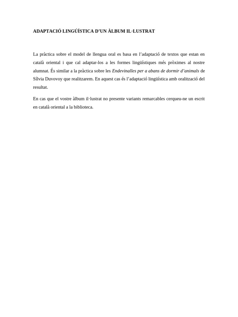 Instruccions Model de Llengua Àlbum Il Lustrat | PDF