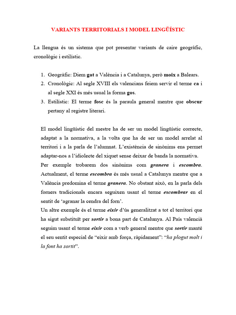 Variants Territorials I Model de Llengua | PDF