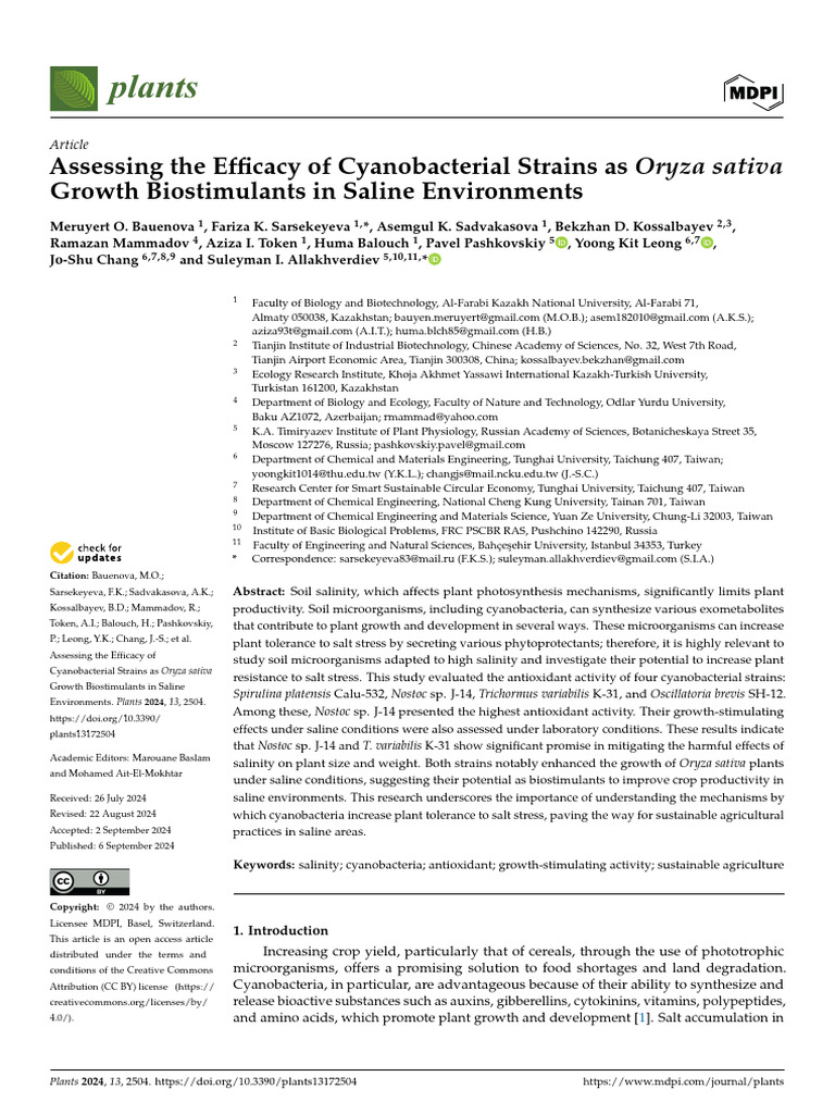 Plants: Assessing The Efficacy of Cyanobacterial Strains As Growth Biostimulants in Saline ...