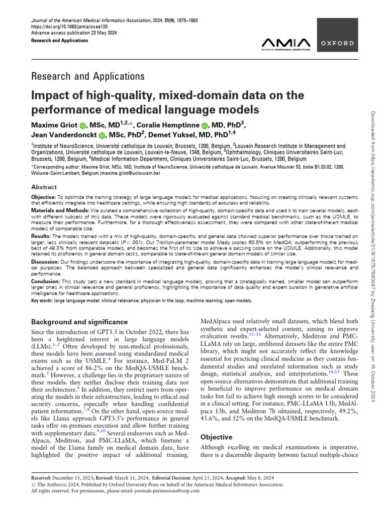 Griot 等 - 2024 - Impact of high-quality, mixed-domain data on the performance of medical ...