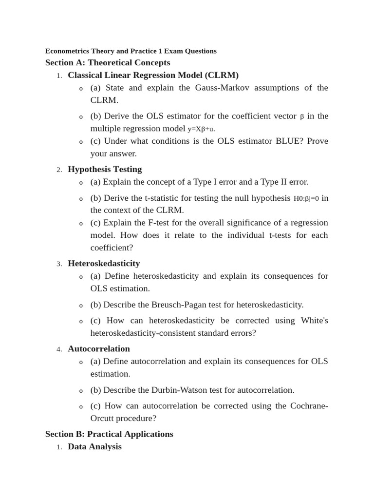 Econometrics Theory and Practice 1 | PDF | Ordinary Least Squares | Time Series