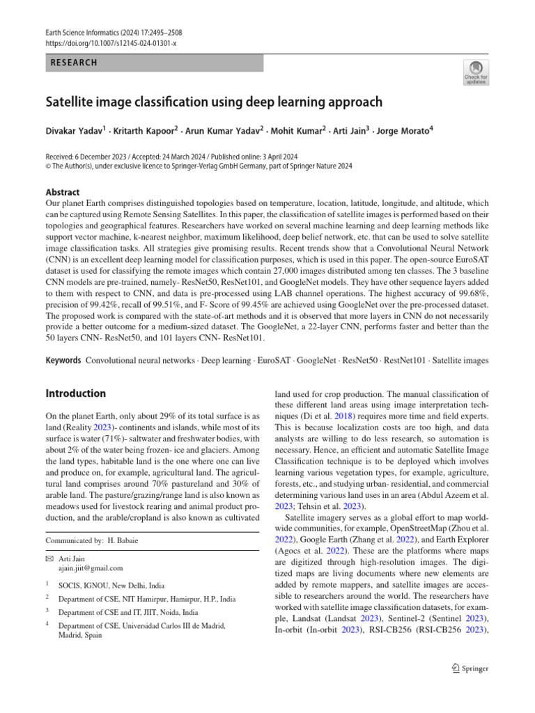 Satellite Image Classification Using Deep Learning Approach Pdf Deep Learning Statistical