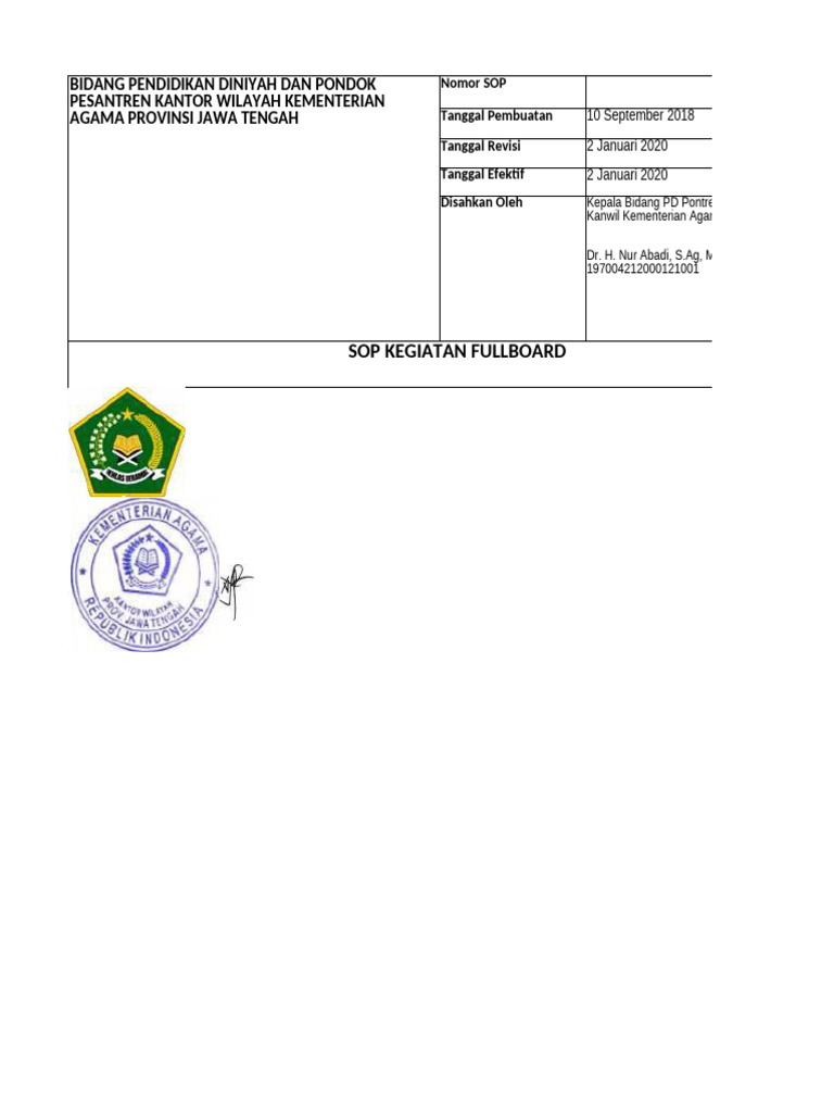 SOP Bidang PD Pontren All in | PDF