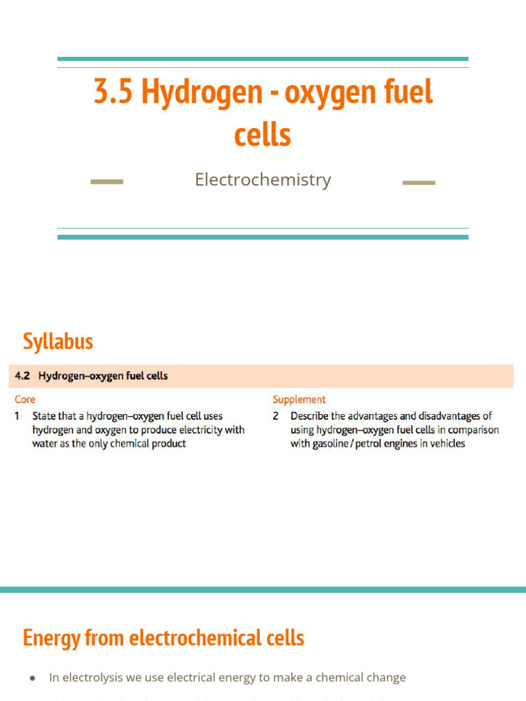 4.2 Hydrogen - Oxygen Fuel Cells | PDF | Electrochemistry | Fuel Cell