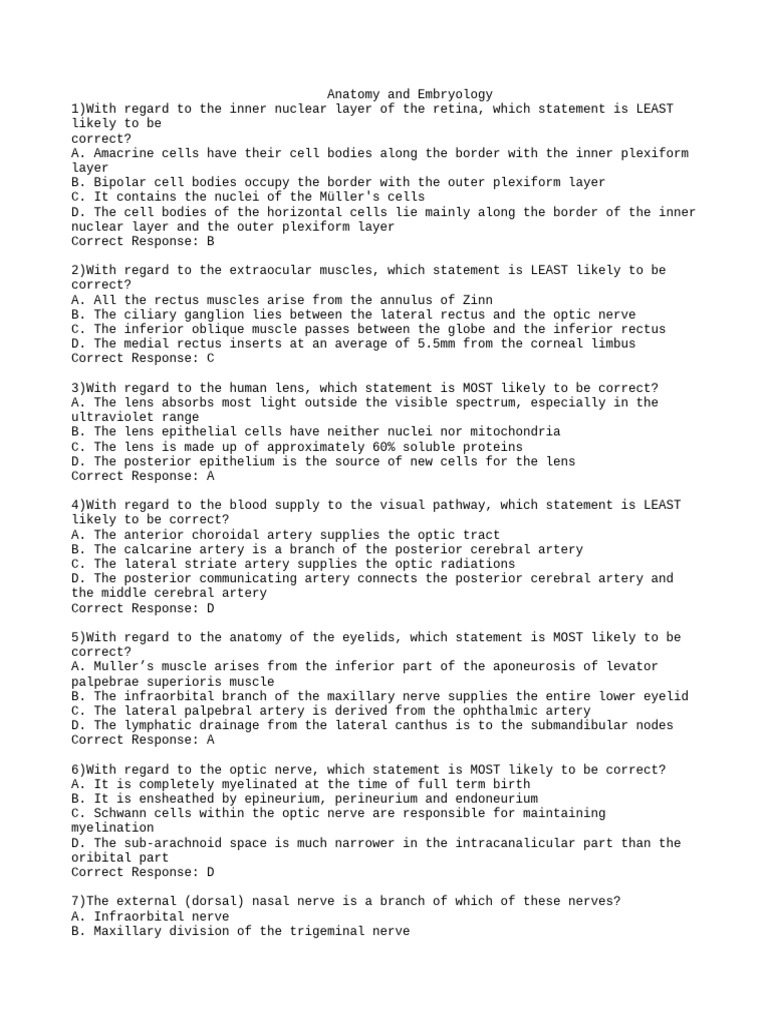 Anatomy and Embryology Recall | PDF | Human Eye | Anatomy