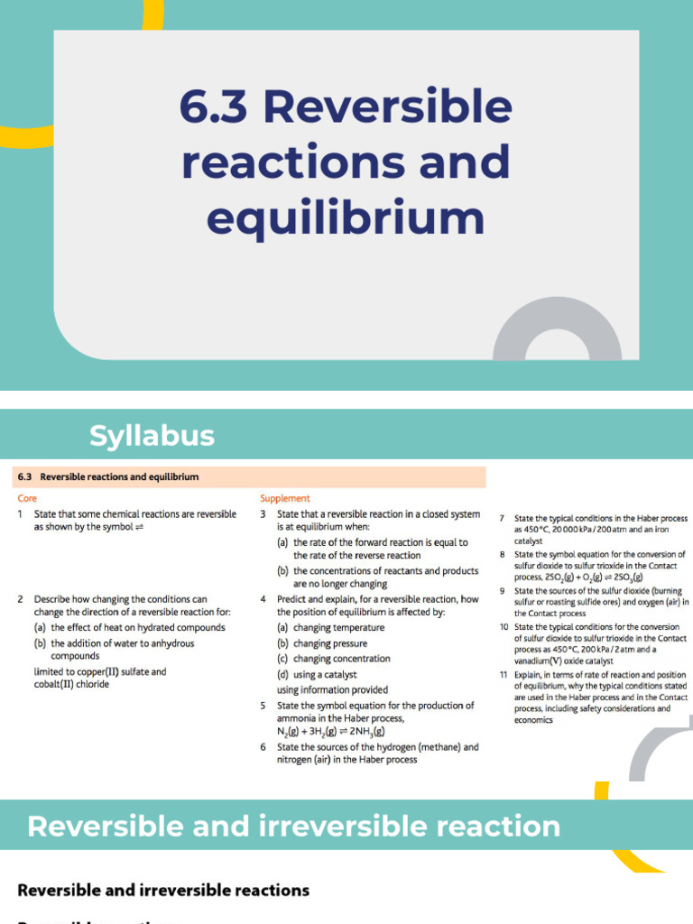6.3 Reversible Reactions and Equilibrium 1 | PDF | Reaction Rate ...