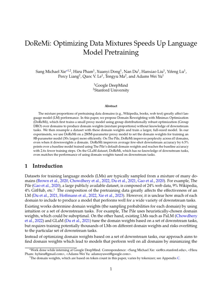 Doremii Optimizing Data Mixtures Speeds Up Language Model Pretraining | PDF | Machine Learning ...