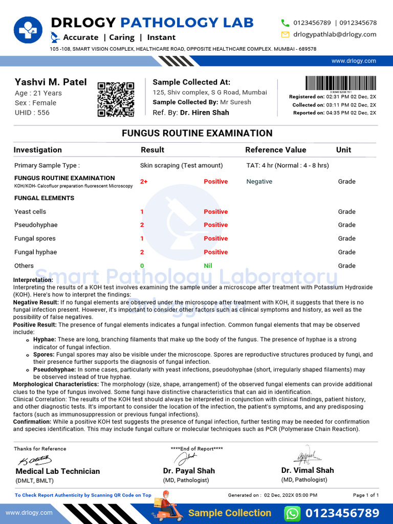 Fungus Routine Examination Positive Test Report Format Example Sample ...